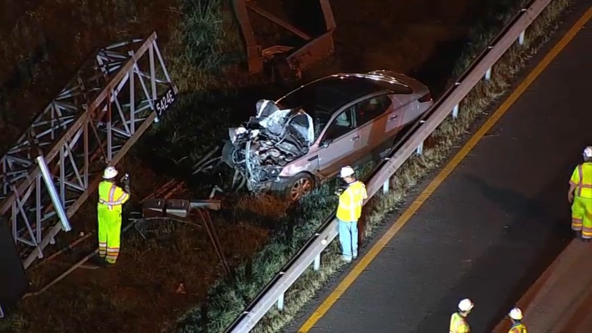 EB I-66 Shut Down for Hours After Driver Crashes Into Sign Pole – NBC4 ...