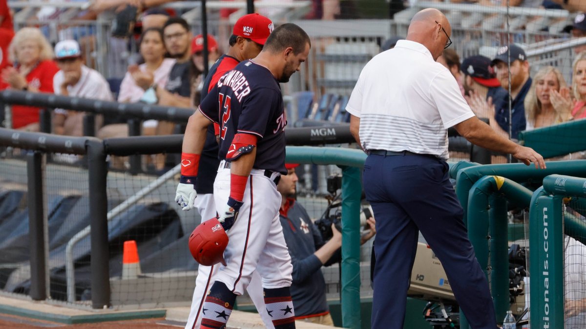 Kyle Schwarber Exits With Injury After Awkward Turn on First Base ...