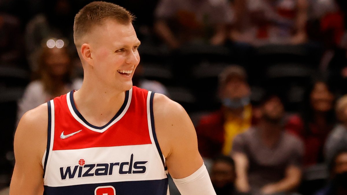 Kristaps Porzingis All Smiles After Finally Taking Court for Wizards ...