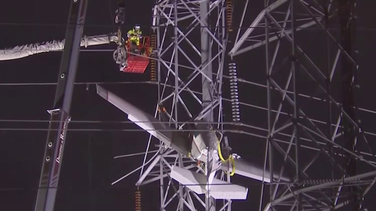 Pilot, Passenger Rescued From Plane Stuck in Power Lines Tower – NBC4 ...