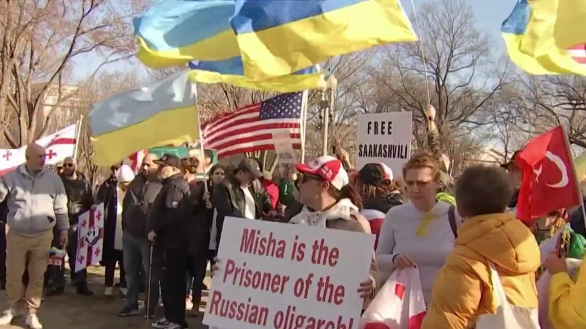 Pro-Ukraine, Anti-War Demonstrators Rally in DC 1 Year After Russia’s ...