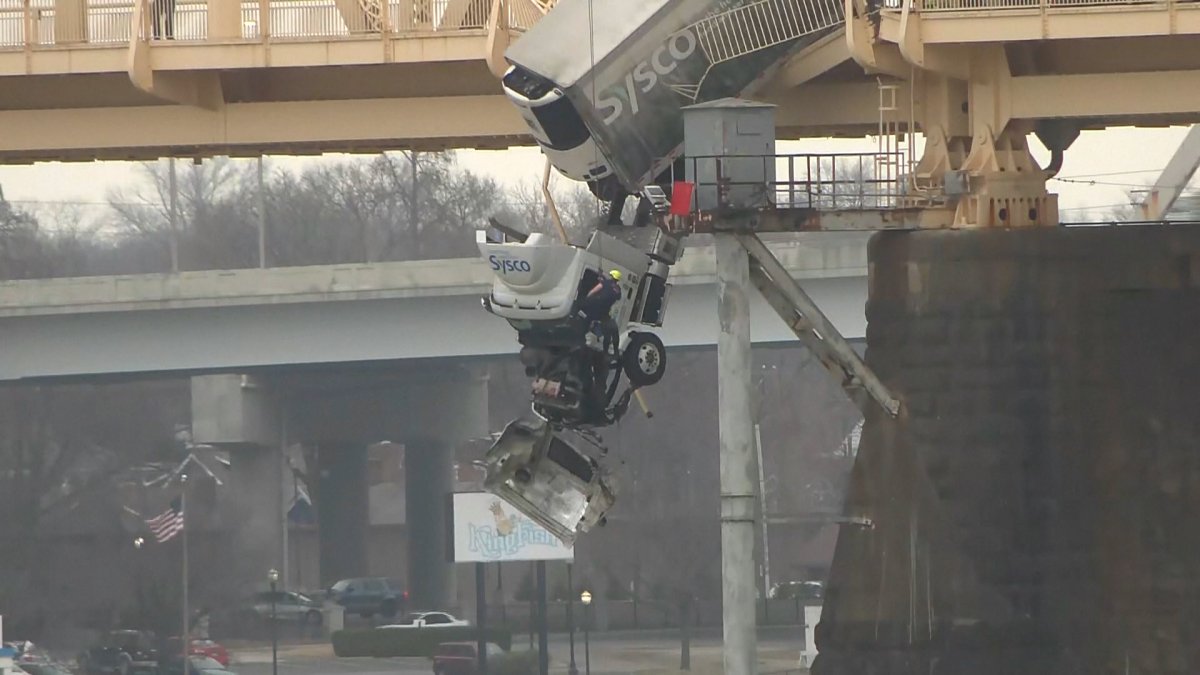 Truck driver pulled to safety from vehicle dangling over bridge – NBC4 ...