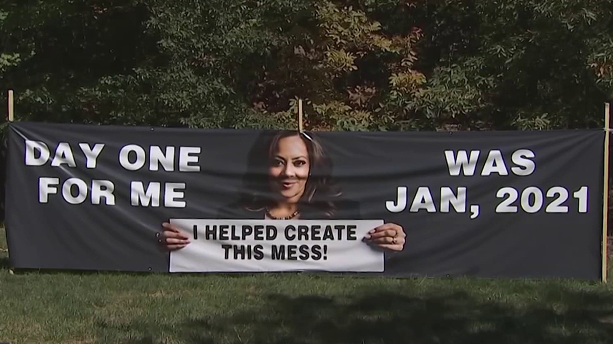 Anti-Kamala Harris sign rigged with trip wires, alarm in Leesburg ...