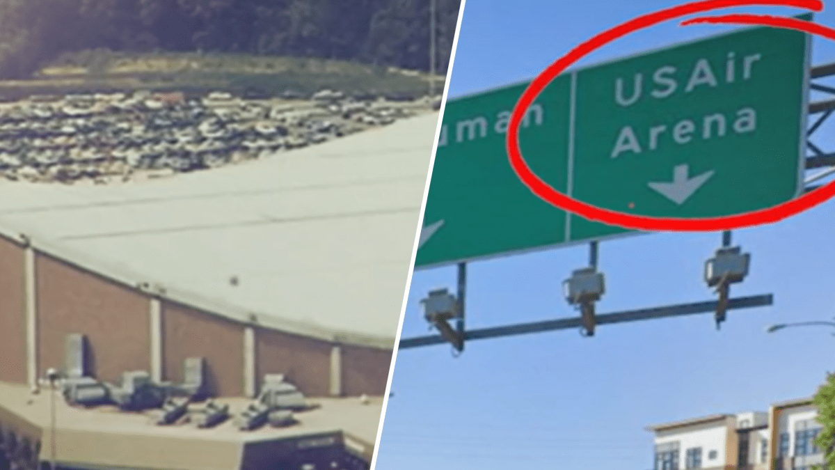 Old highway sign for USAir Arena in Maryland finally removed – NBC4 ...