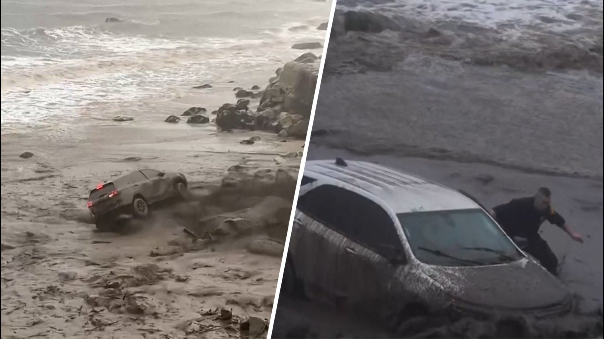 Driver escapes car swept into ocean by fast-moving mud during heavy ...