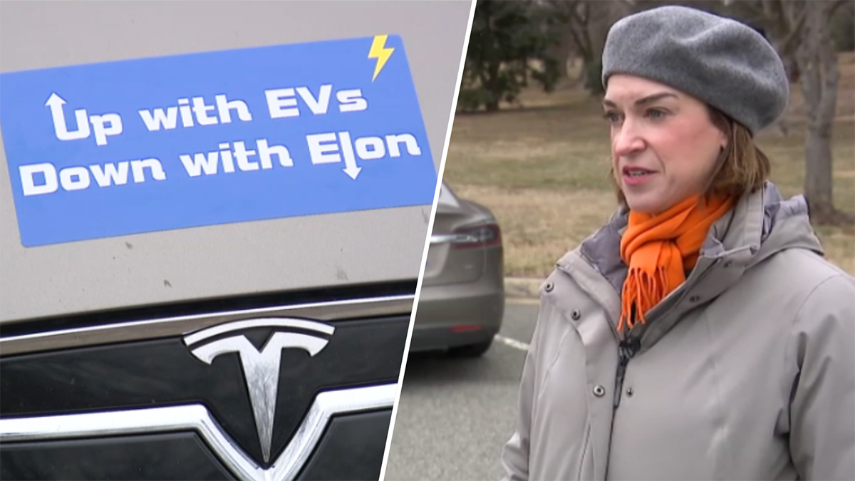 ‘Up with EVs, down with Elon’: Why a Tesla driver made stickers – NBC4 ...