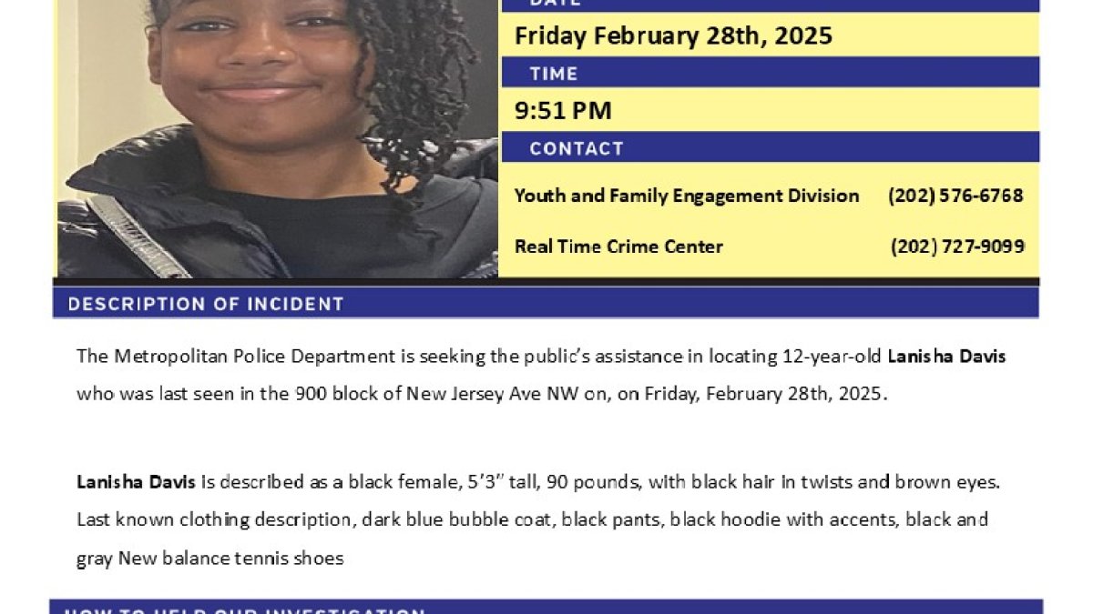 MPD searching for 12-year-old girl missing from Northwest DC – NBC4 ...