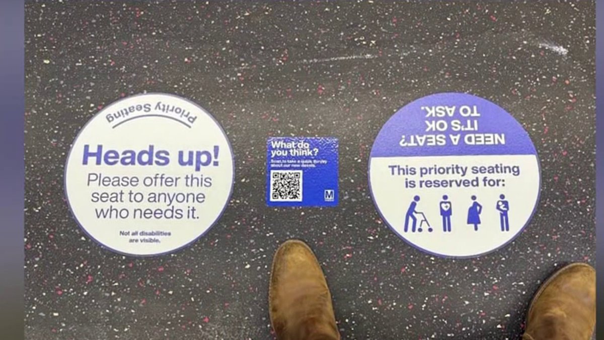 Metro uses decals to remind riders to be polite about priority seating ...